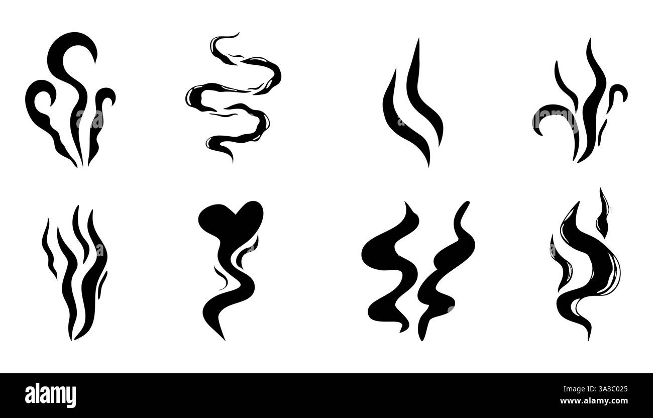 Steam smoke hand drawn line comic doodle. Aroma trail, cloud or wind ...