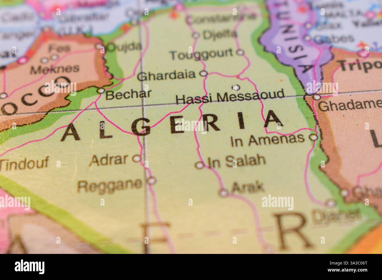 Algeria On The World Map-Geo Political Map Stock Photo - Alamy