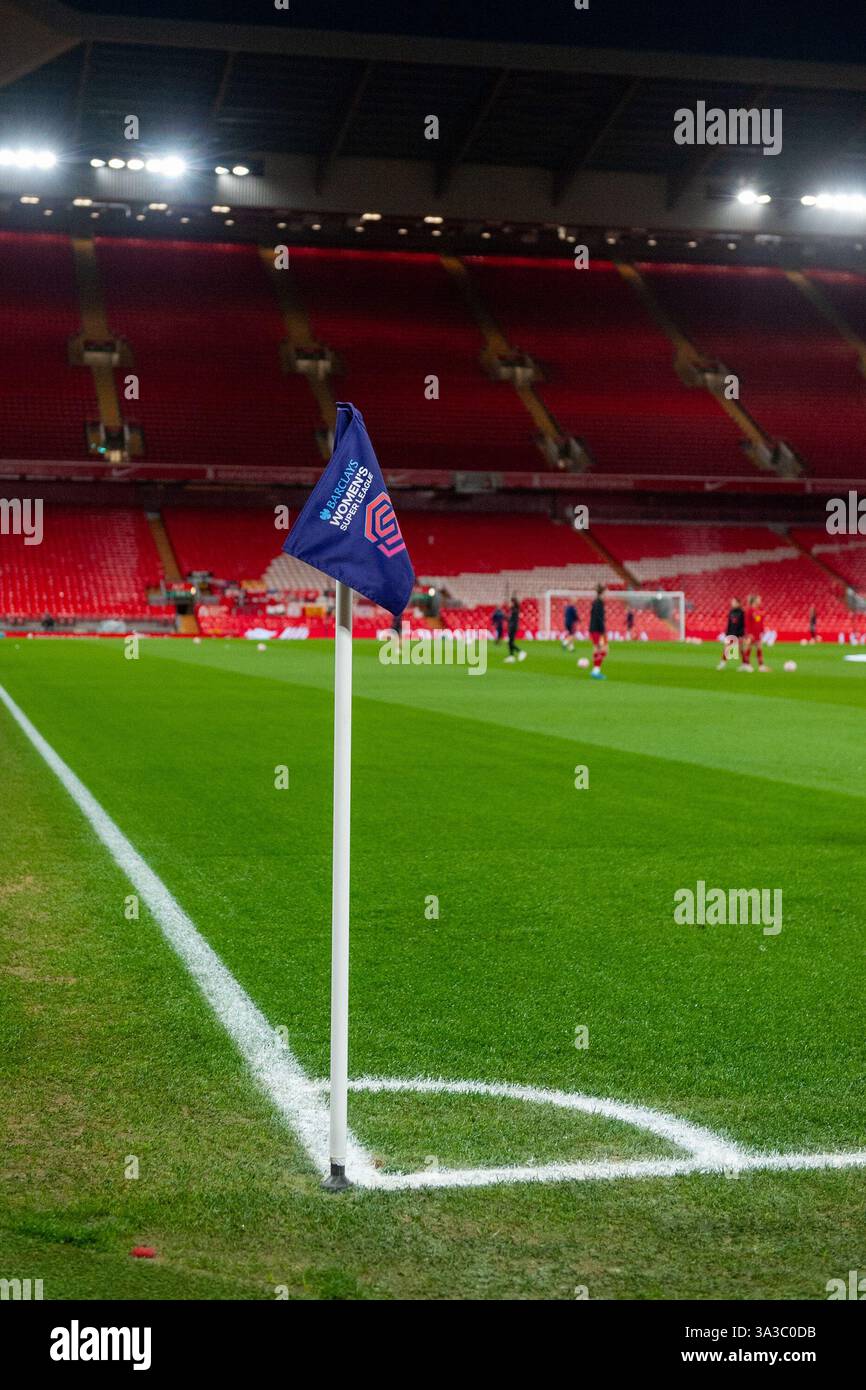Anfield, Liverpool, England, March 14th 2025 WSL corner flag in place ...