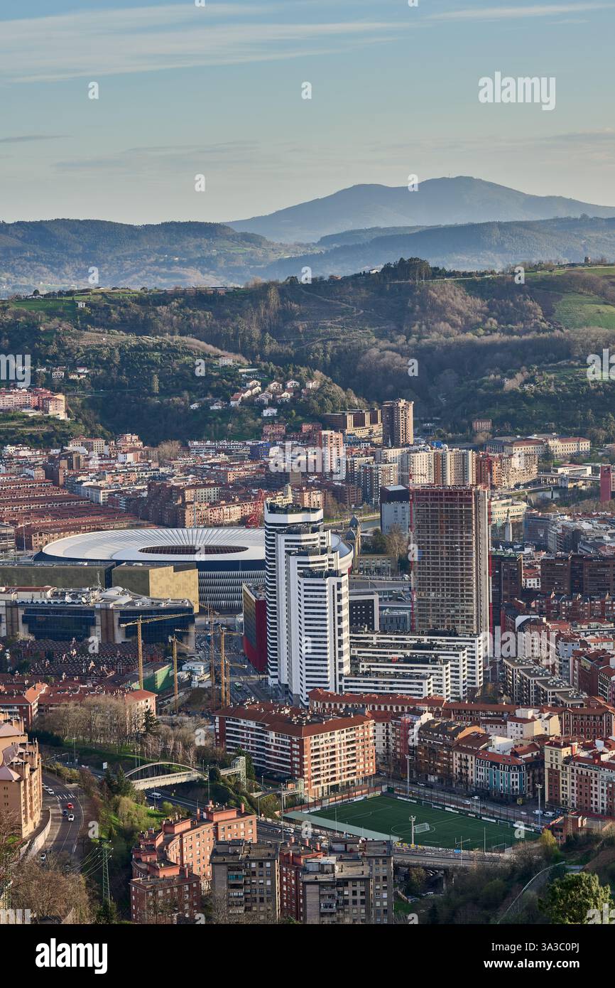 03-07-2025, Bilbao, Vertical view of the skyscrapers and san mames ...