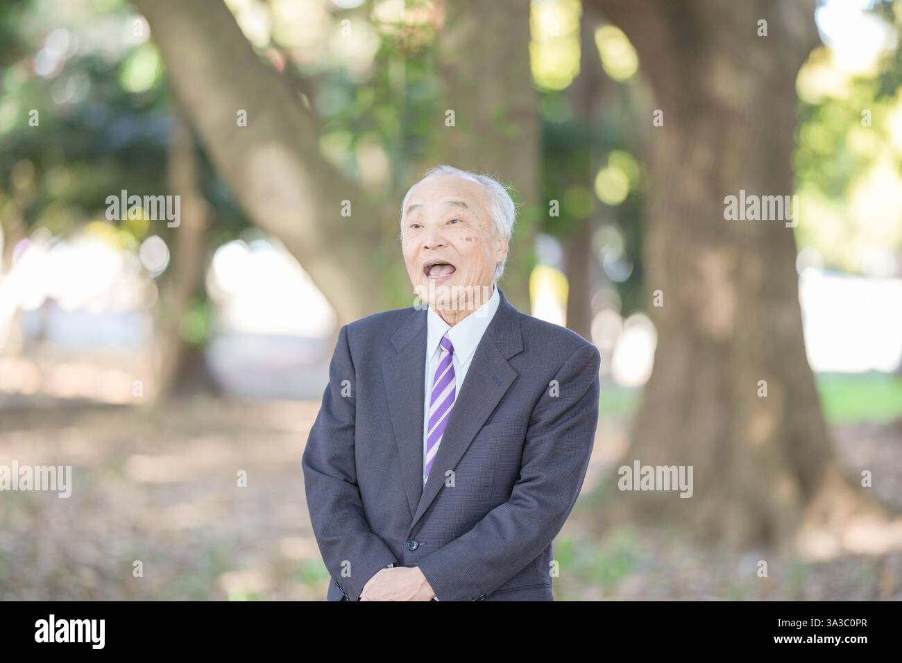 A park on a pleasant spring daytime with plenty of greenery in Japan. A ...