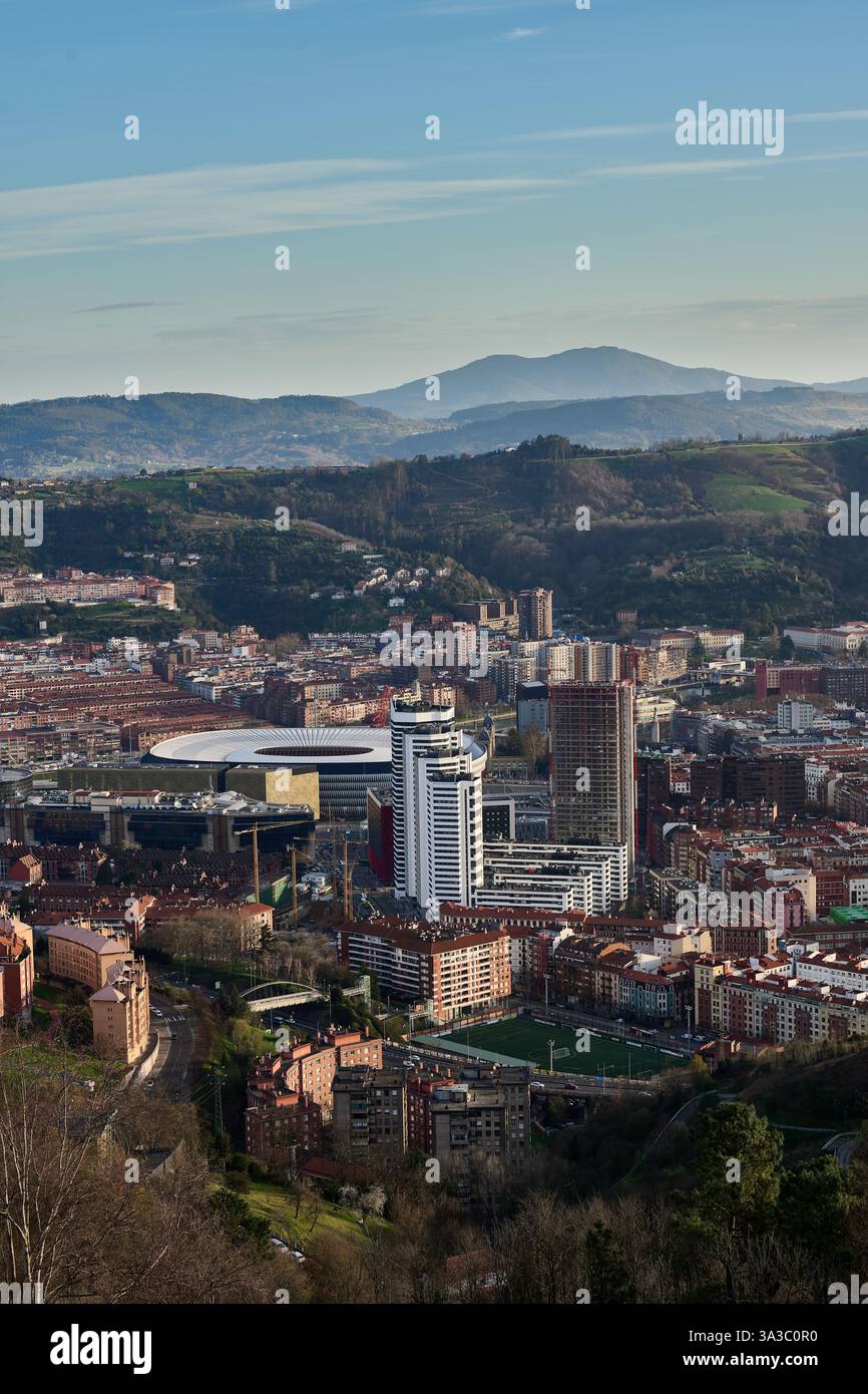 03-07-2025, Bilbao, Vertical view of the skyscrapers and san mames ...