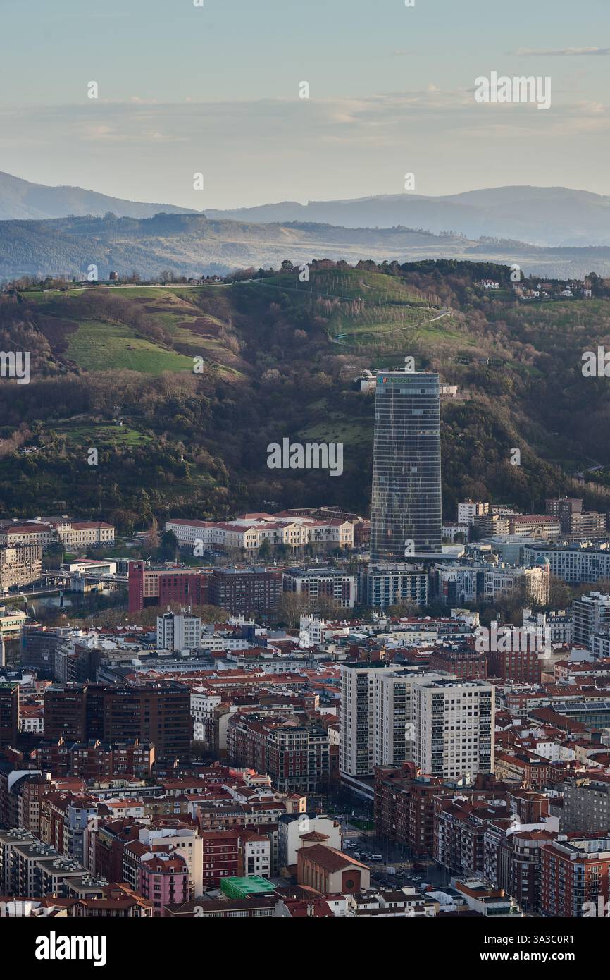 03-07-2025, Bilbao, Vertical view of the Iberdrola tower and Bilbao ...