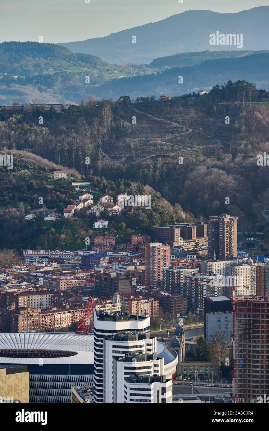 03-07-2025, Bilbao, Vertical view of the skyscrapers and san mames ...