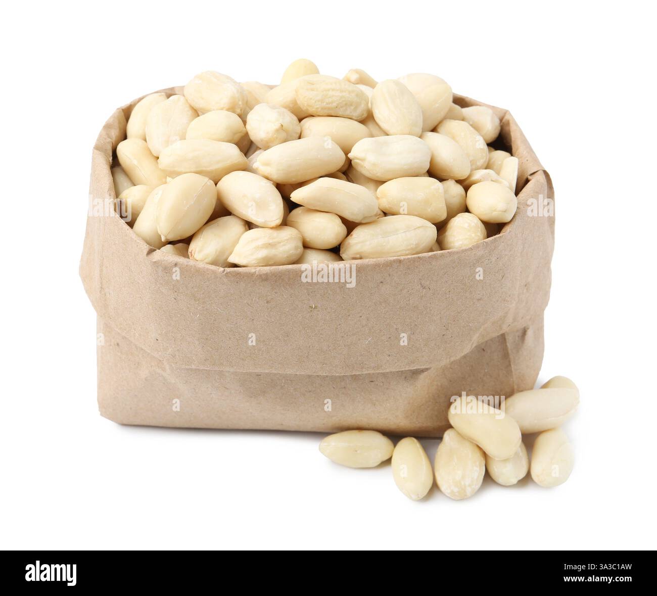 Peeled peanuts in paper bag isolated on white Stock Photo - Alamy