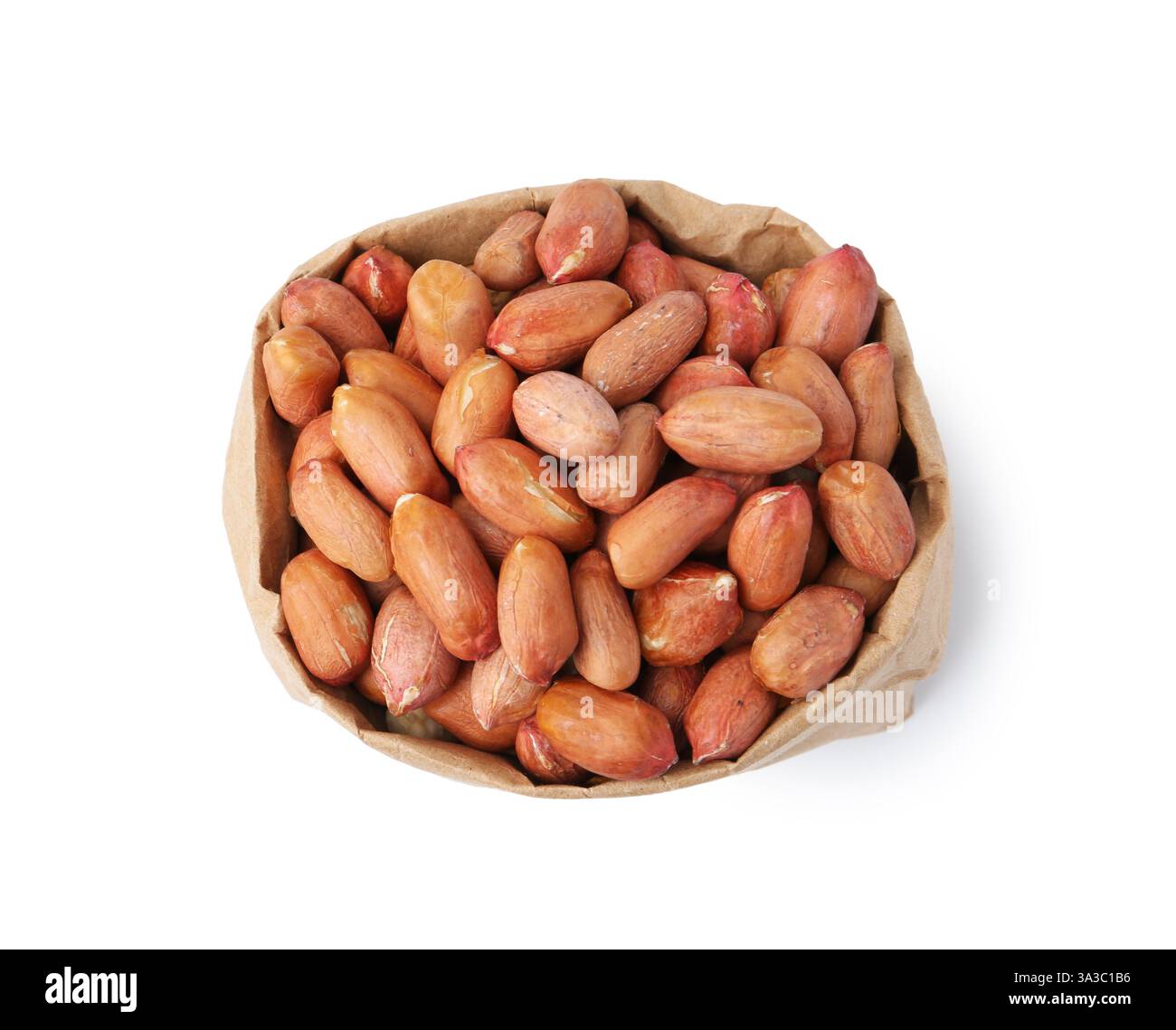 Fresh peanuts in paper bag isolated on white, top view Stock Photo - Alamy