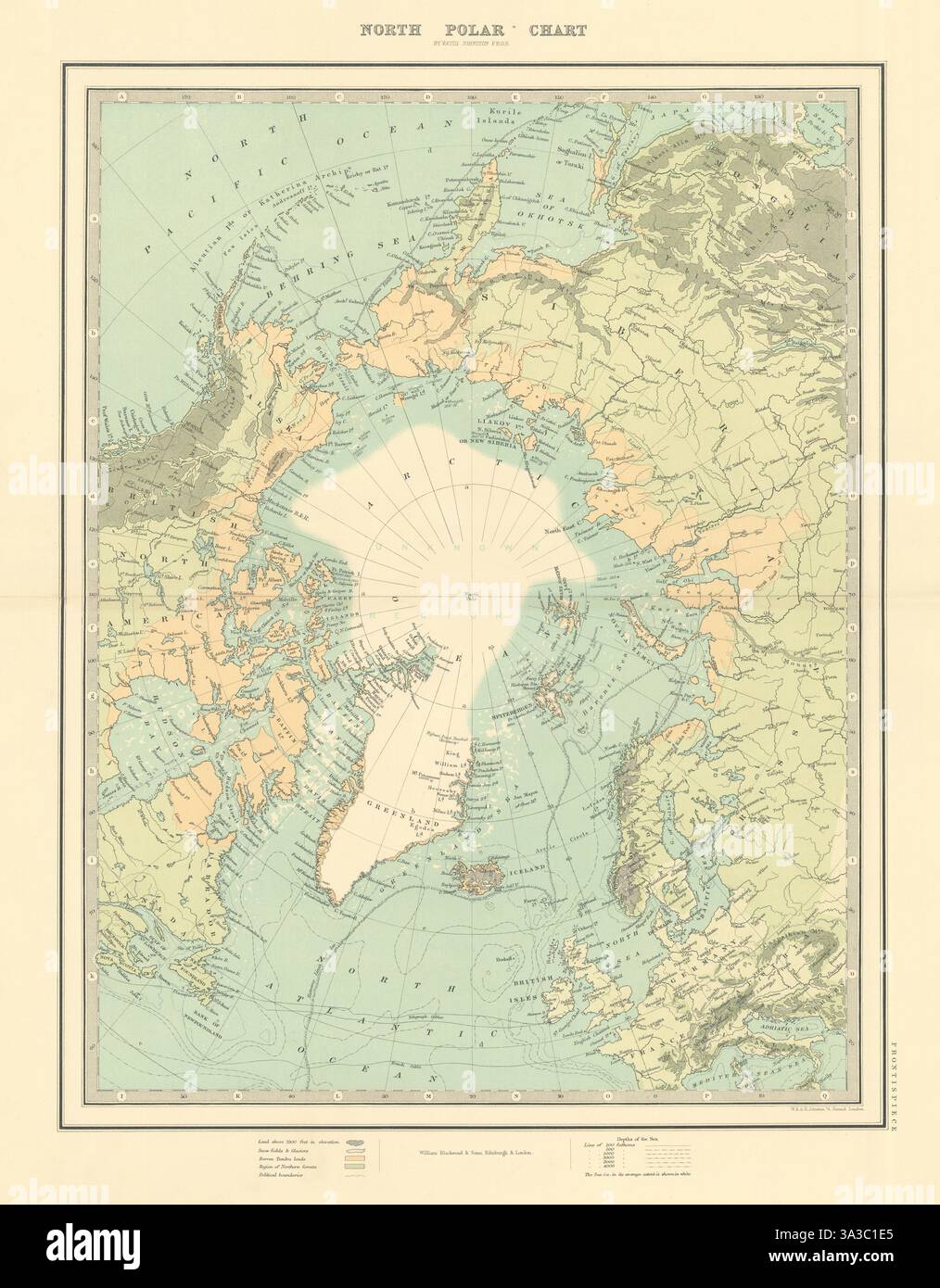 North Pole Polar Chart Arctic Highest latitude Nares. 50x60cm. JOHNSTON ...