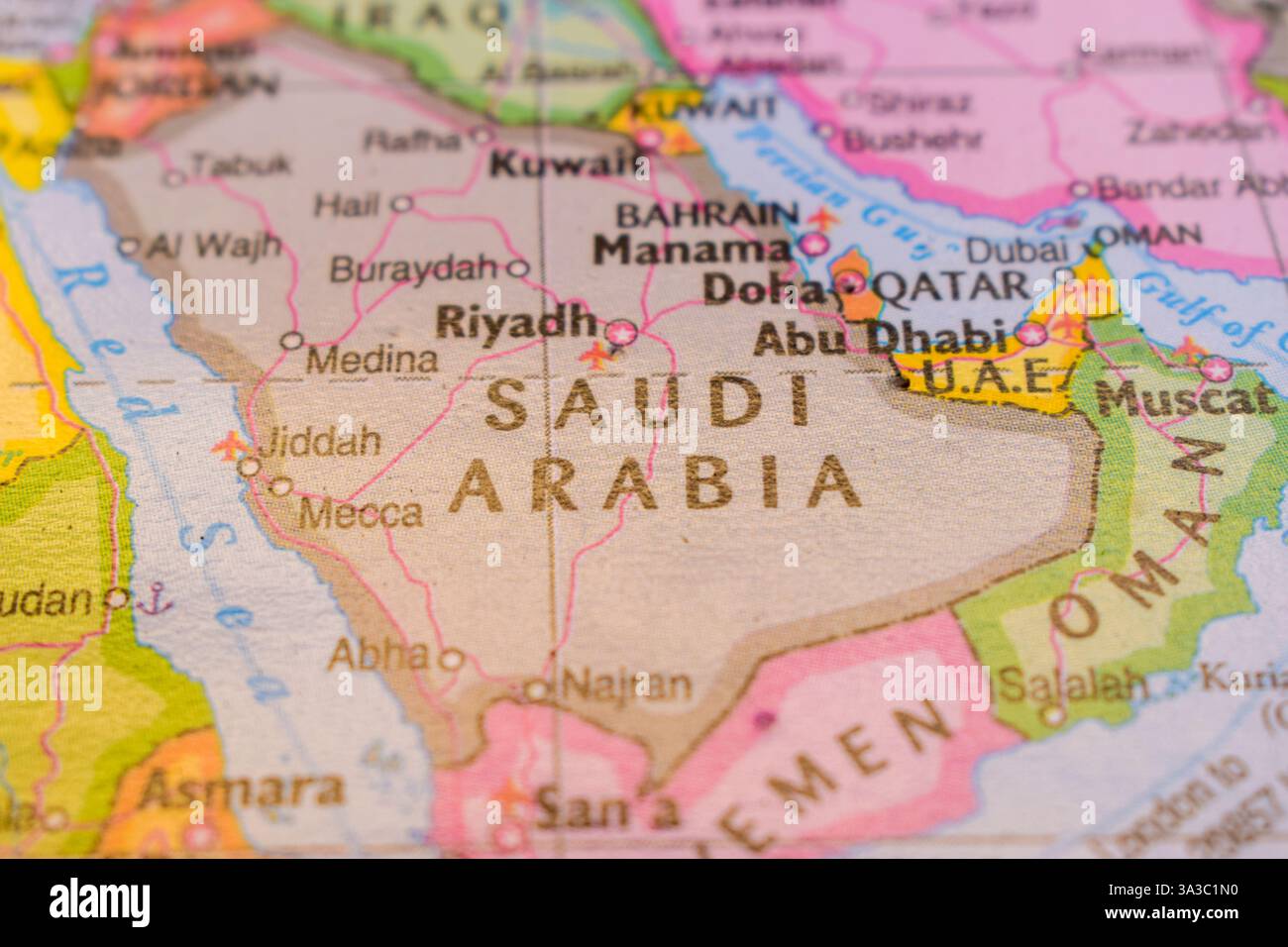 Saudi Arabia On The World Map-Geo Political Map Stock Photo - Alamy