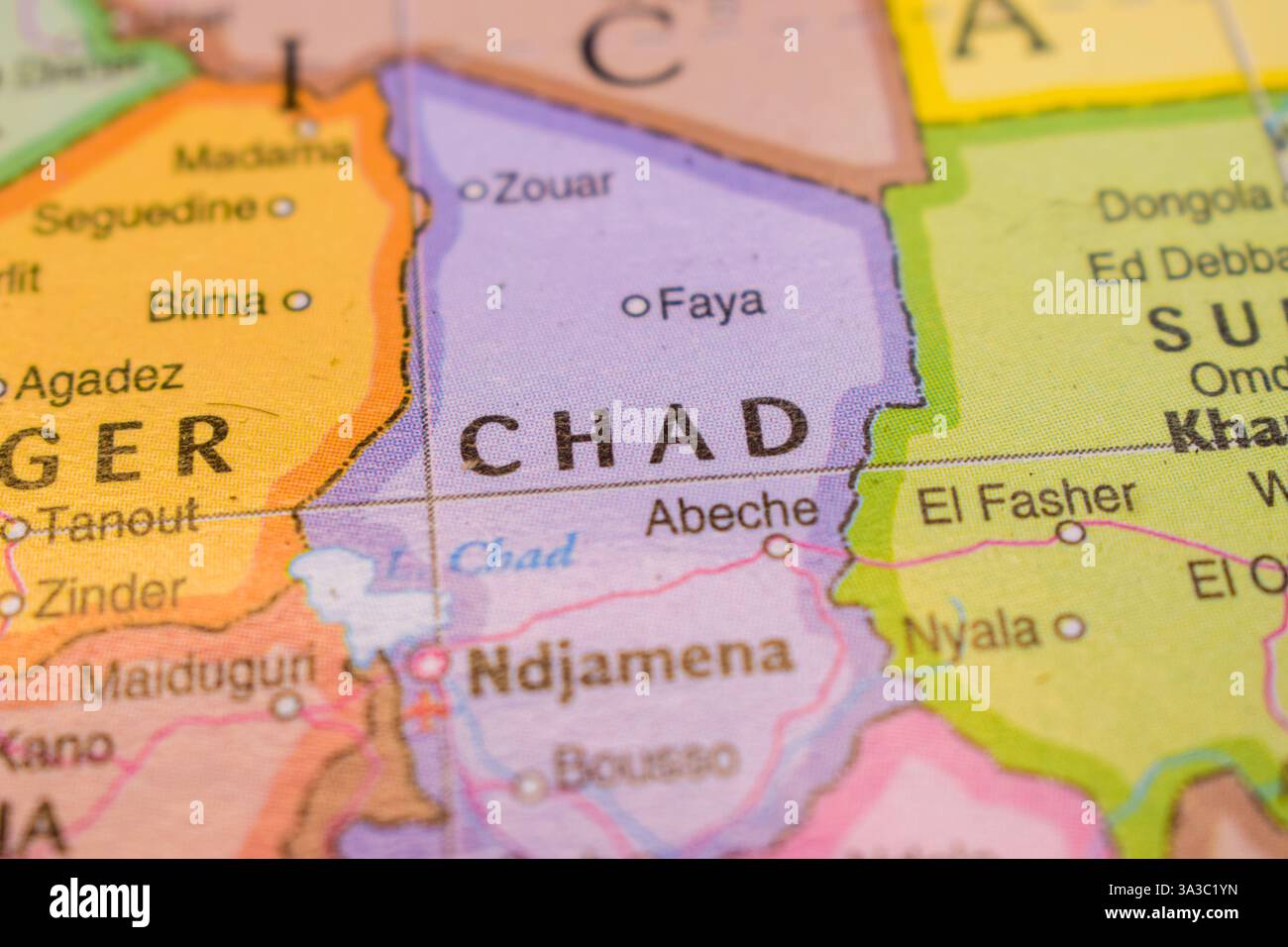 Chad On The World Map-Geo Political Map Stock Photo - Alamy