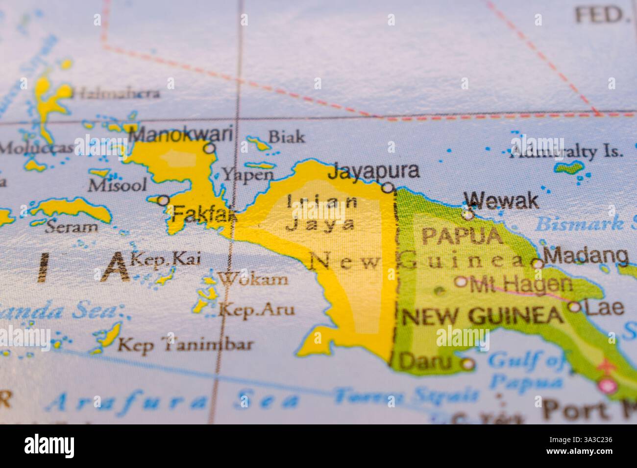 Irian Jaya On The World Map-Geo Political Map Stock Photo - Alamy