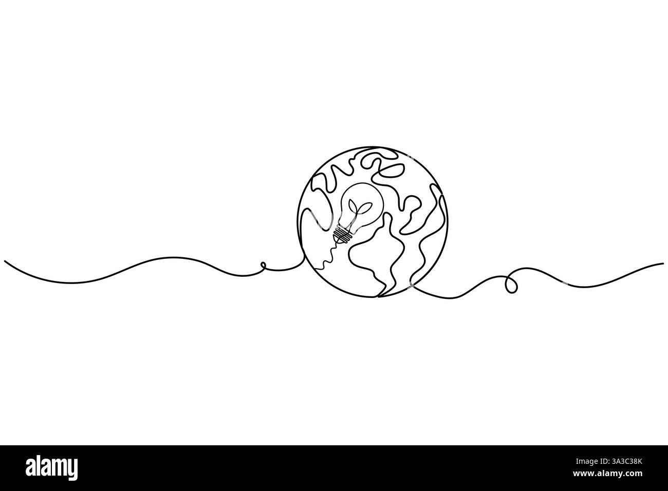 Continuous single line earth hour globe world map outline vector ...
