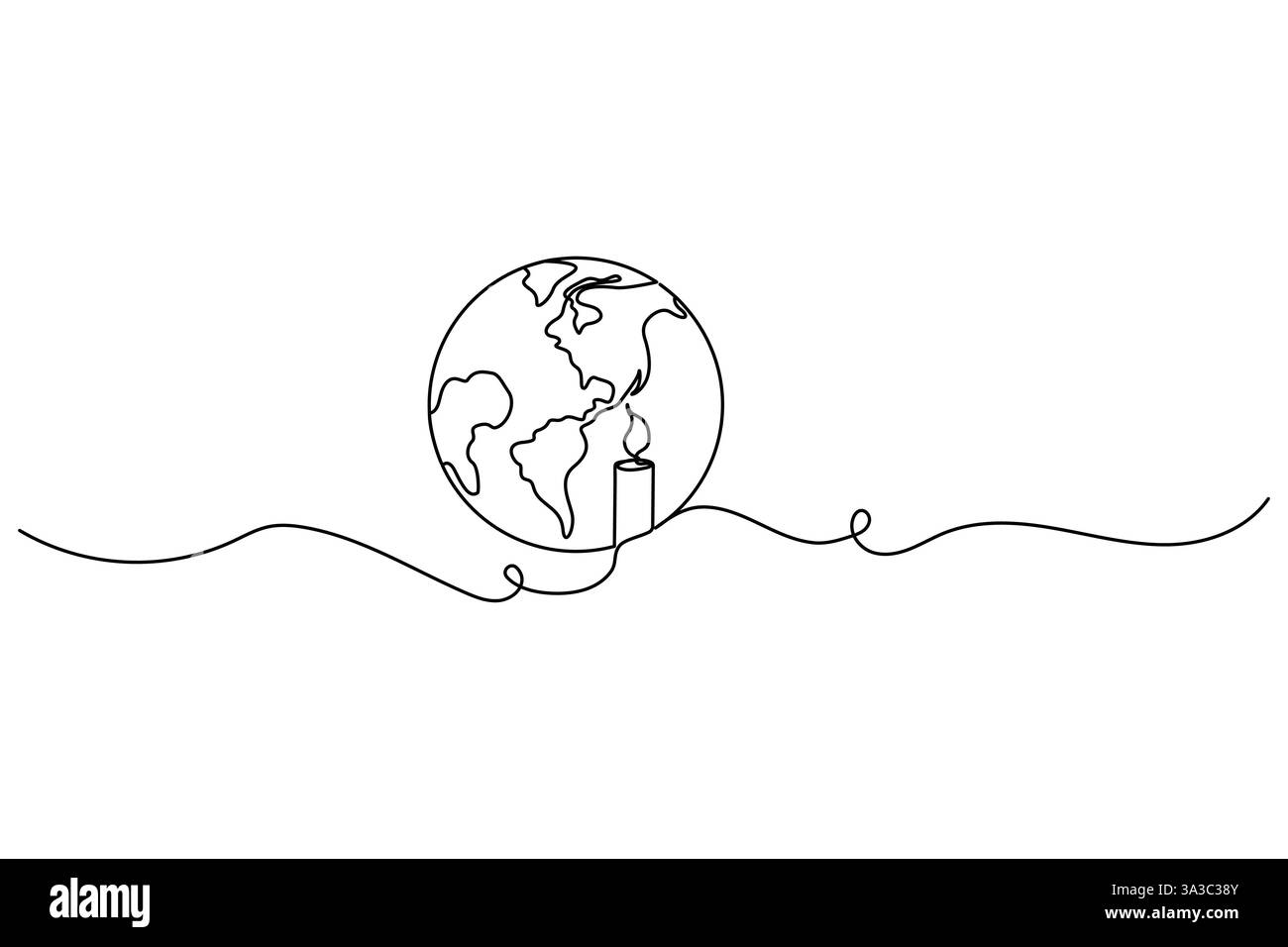 Continuous single line earth hour globe world map outline vector ...