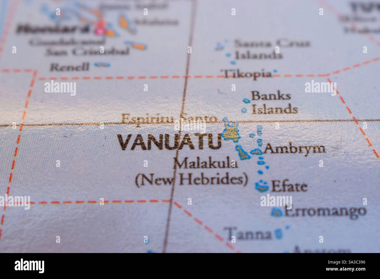 Vanuatu On The World Map-Geo Political Map Stock Photo - Alamy