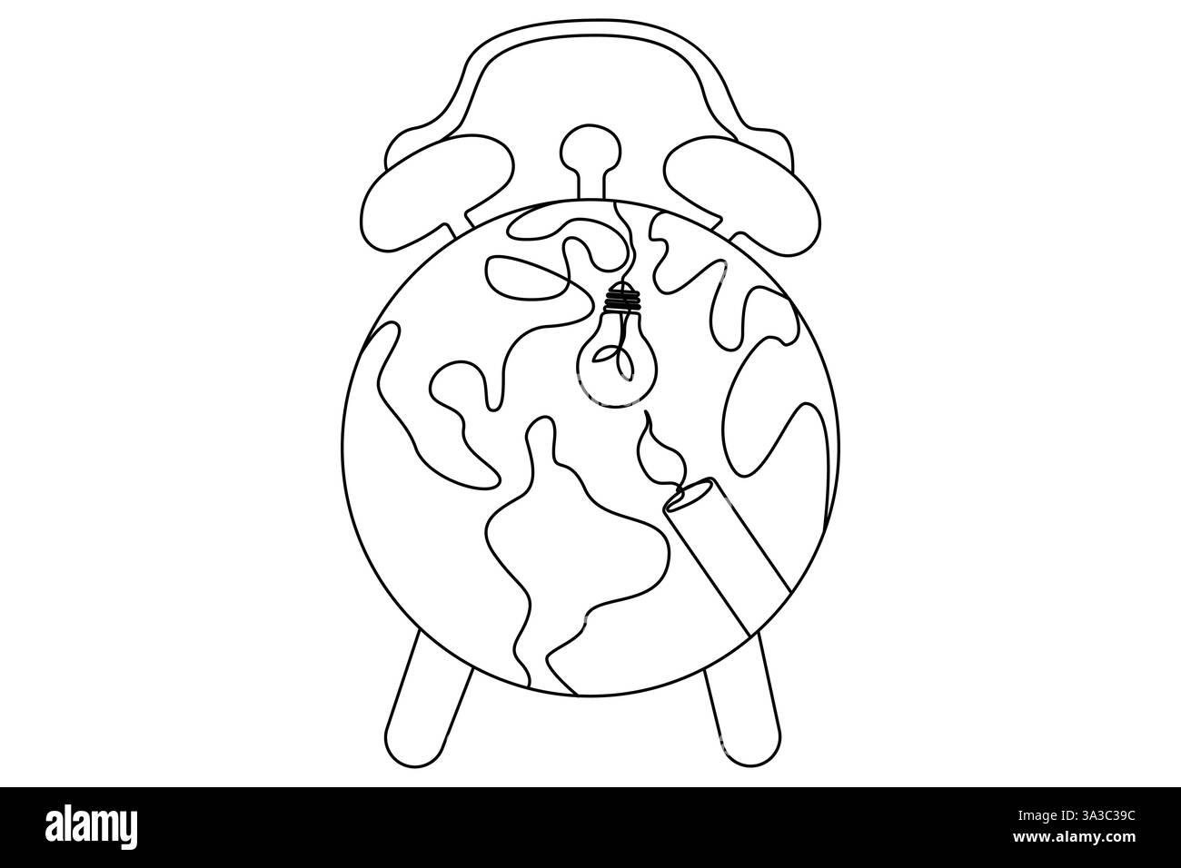 Continuous single line earth hour globe world map outline vector ...