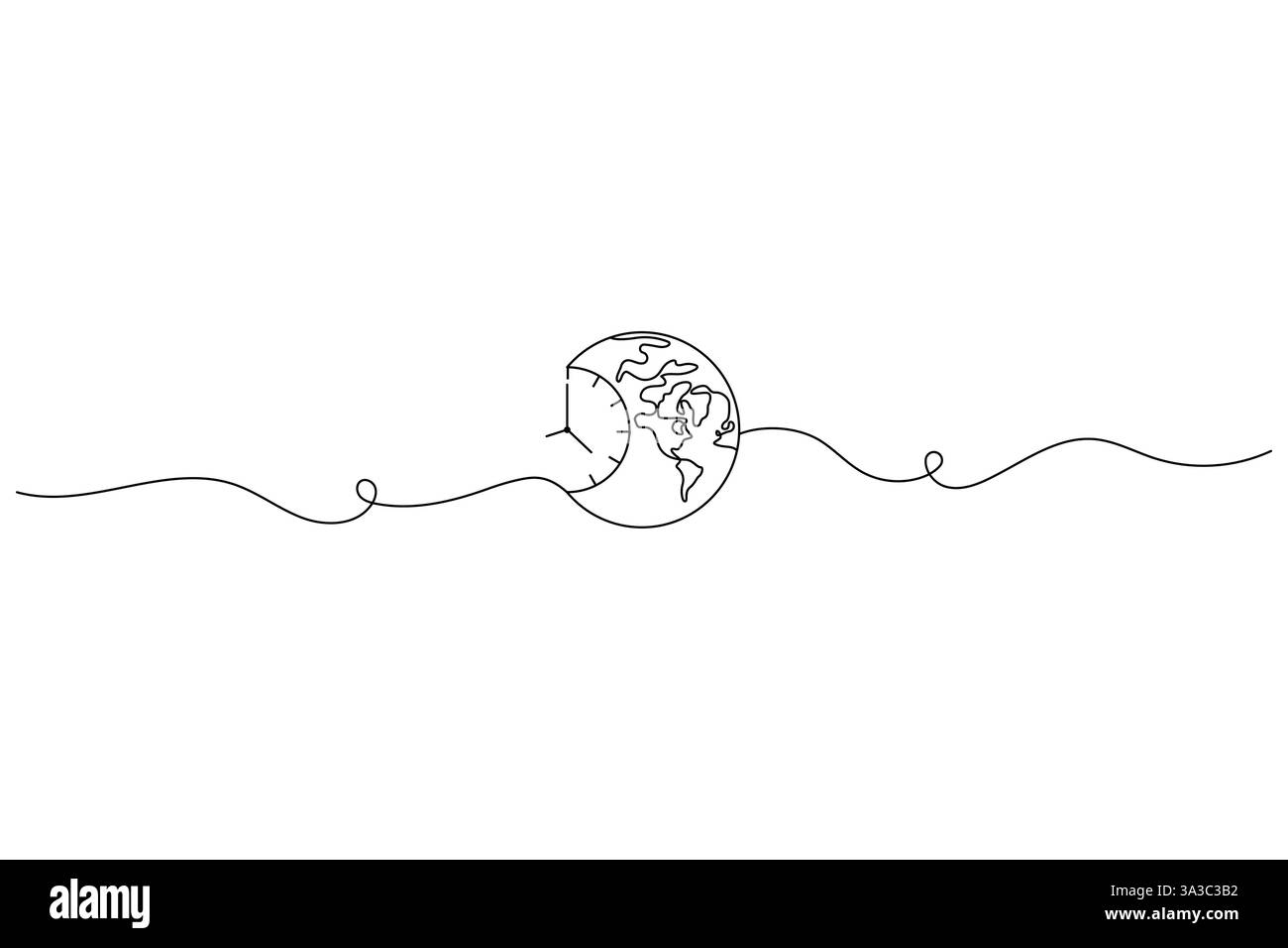 Continuous single line earth hour globe world map outline vector ...