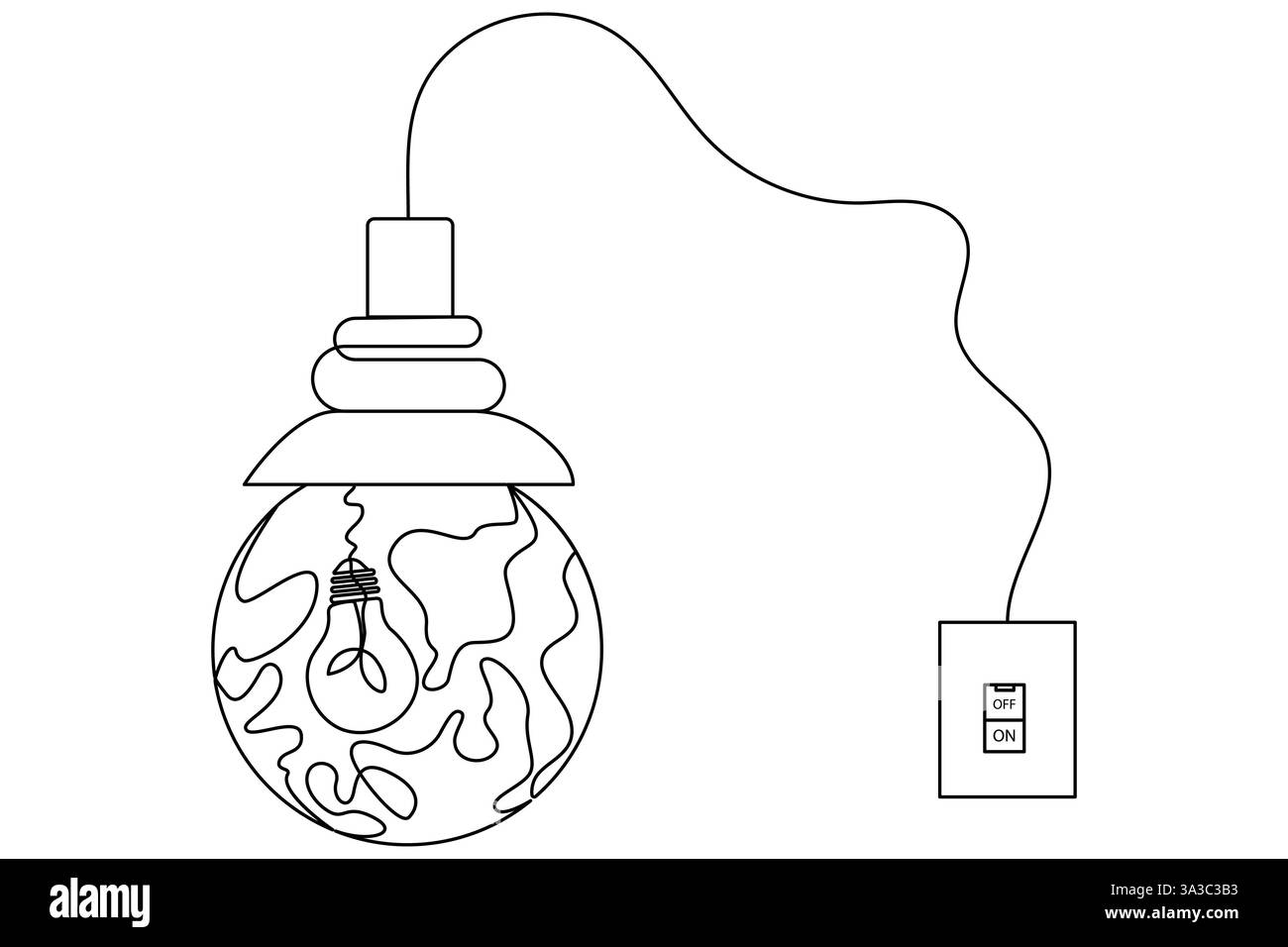 Continuous single line earth hour globe world map outline vector ...
