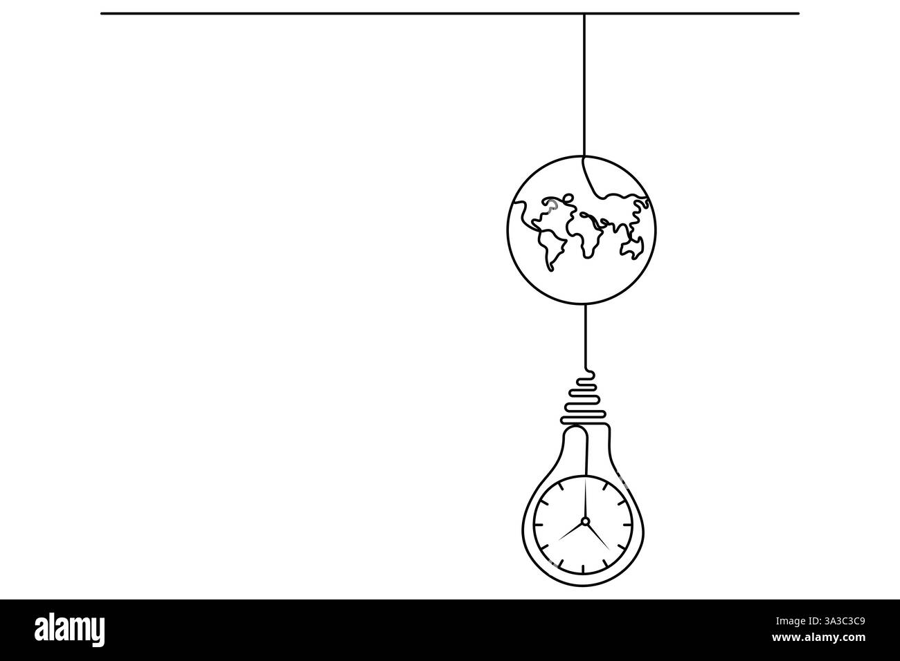 Continuous single line earth hour globe world map outline vector ...