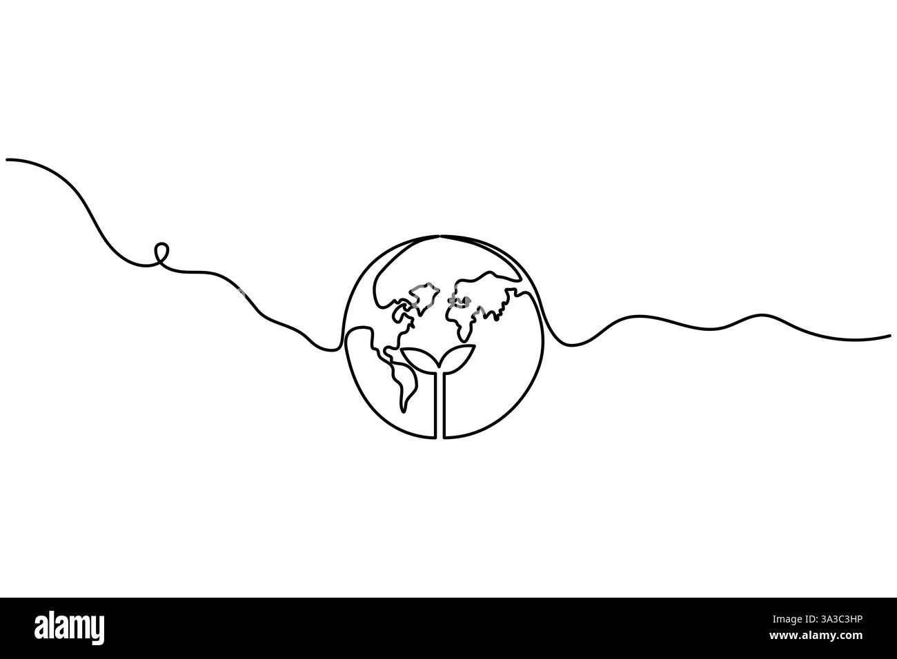 continuous Eco earth planet icon of world earth day of hand draw ...