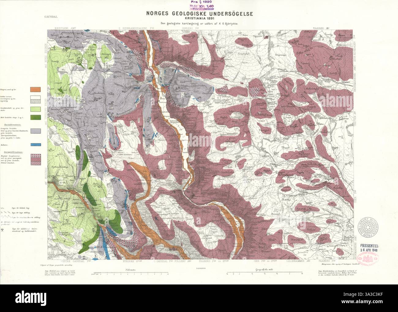 Norges Geologiske Undersogelse. Innlandet Tretten Norway geological NGU ...