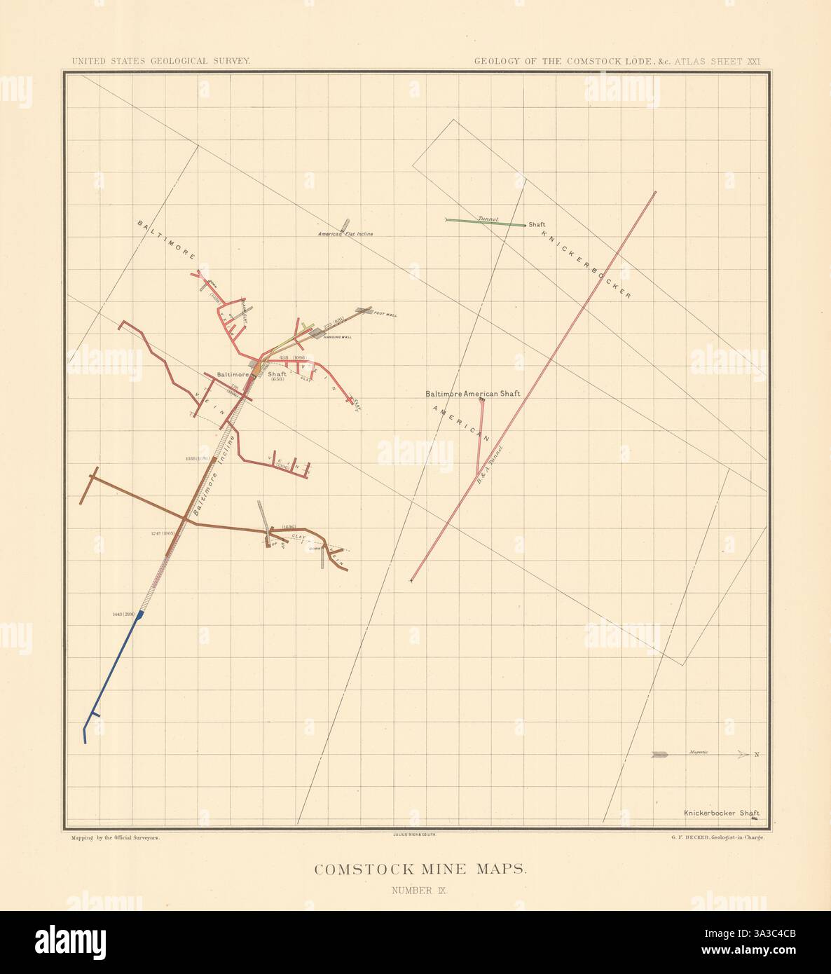 Comstock Silver Lode Mine Map 9 Knickerbocker, Baltimore Consolidated ...