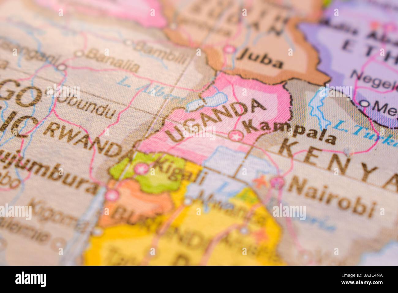 Uganda On The World Map-Geo Political Map Stock Photo - Alamy