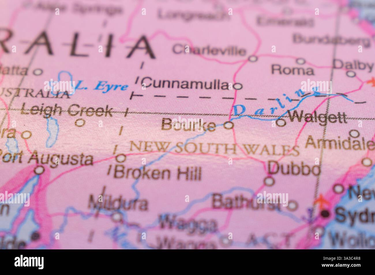 Bourke On The World Map-Geo Political Map Stock Photo - Alamy