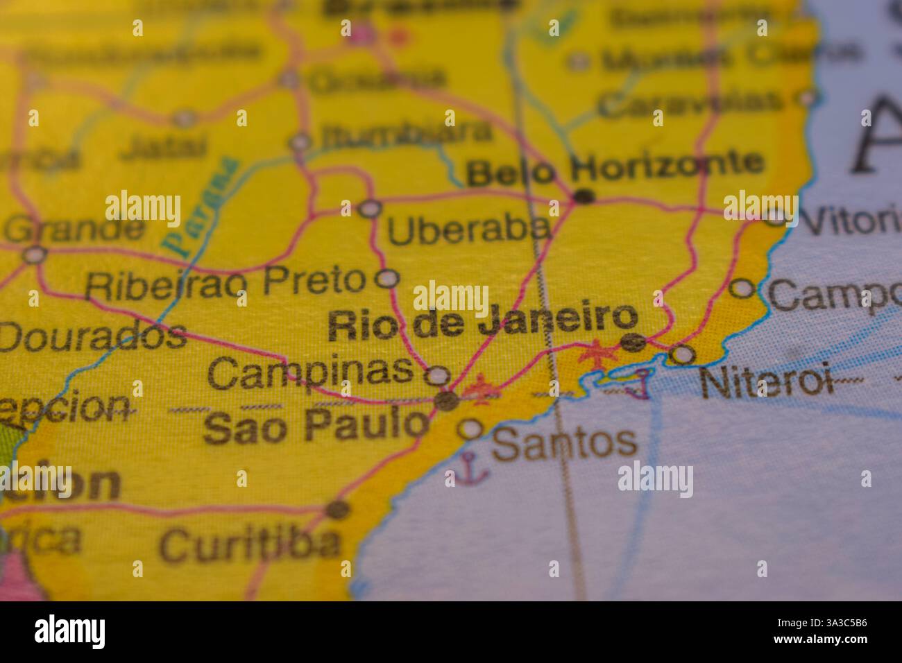 Rio de Janeiro On The World Map-Geo Political Map Stock Photo - Alamy