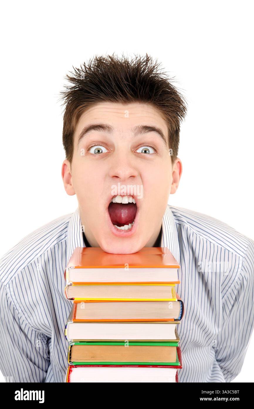 Excited Student with the Books Isolated on the White Background Stock ...