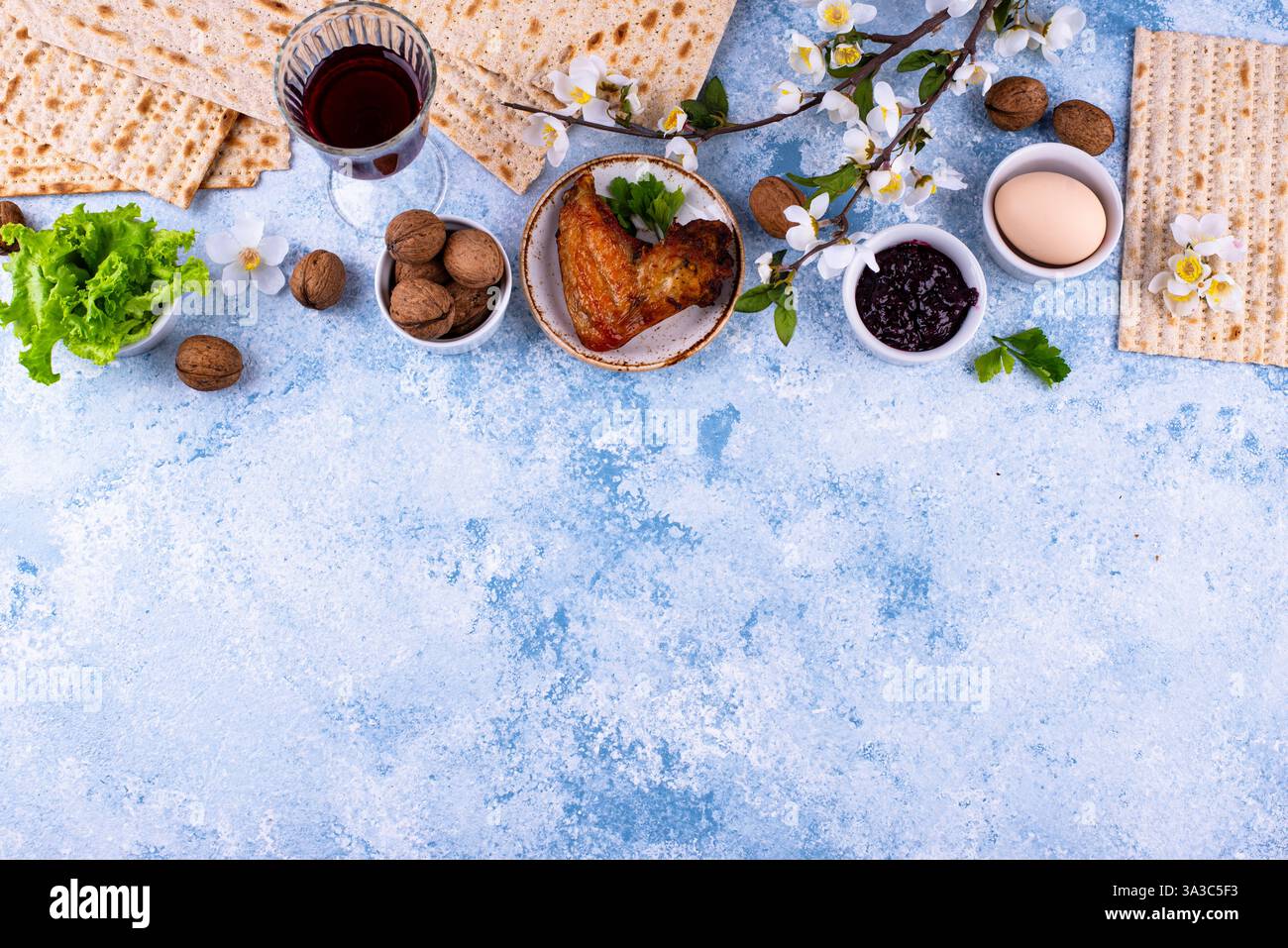 Traditional Passover Seder plate with symbolic foods. Symbolic of ...