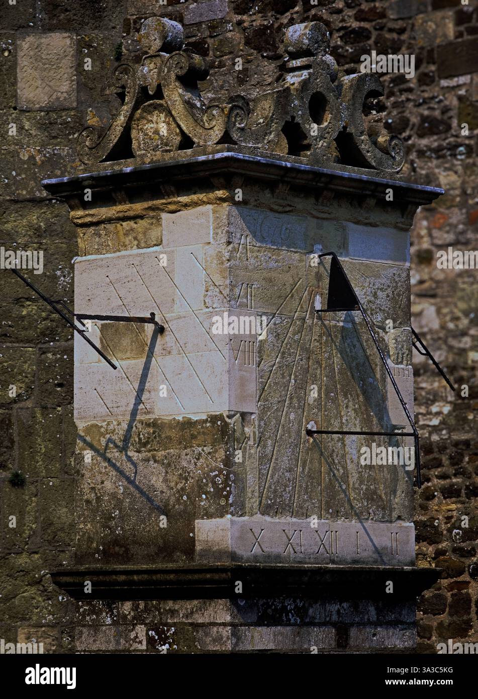 Triple-faced sundial, dated 1676, at Wimborne Minster, Dorset, England ...