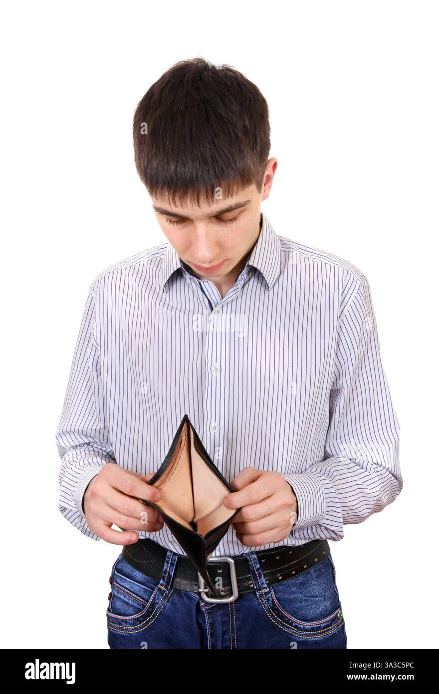 Sad Teenager with Empty Wallet Isolated on the White Background Stock ...