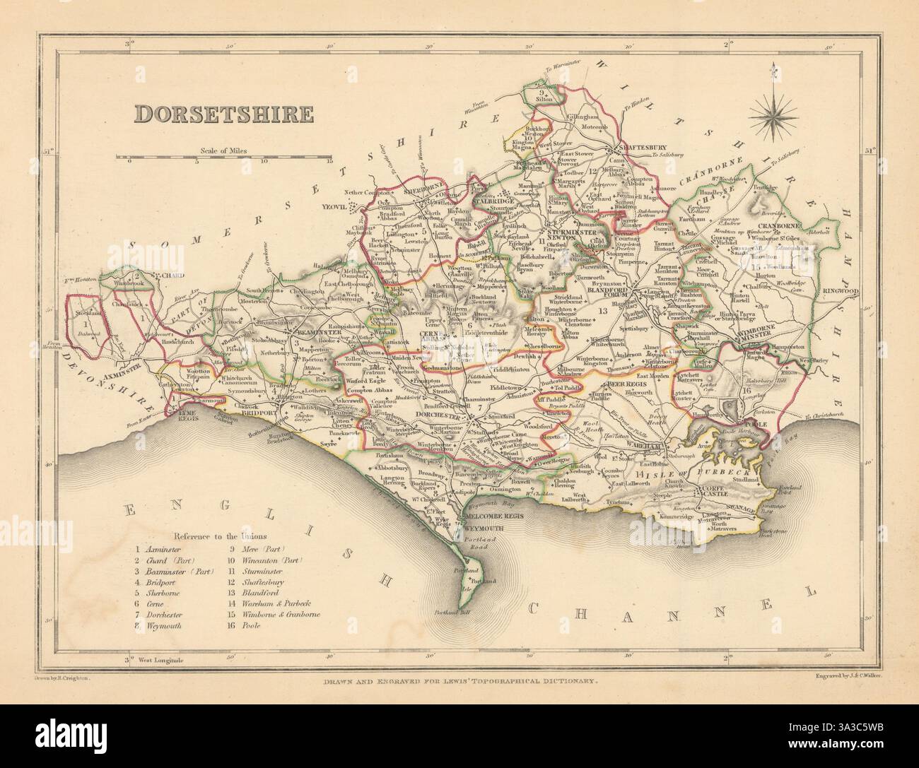 Antique county map of DORSETSHIRE by Creighton & Walker for Lewis c1840 ...