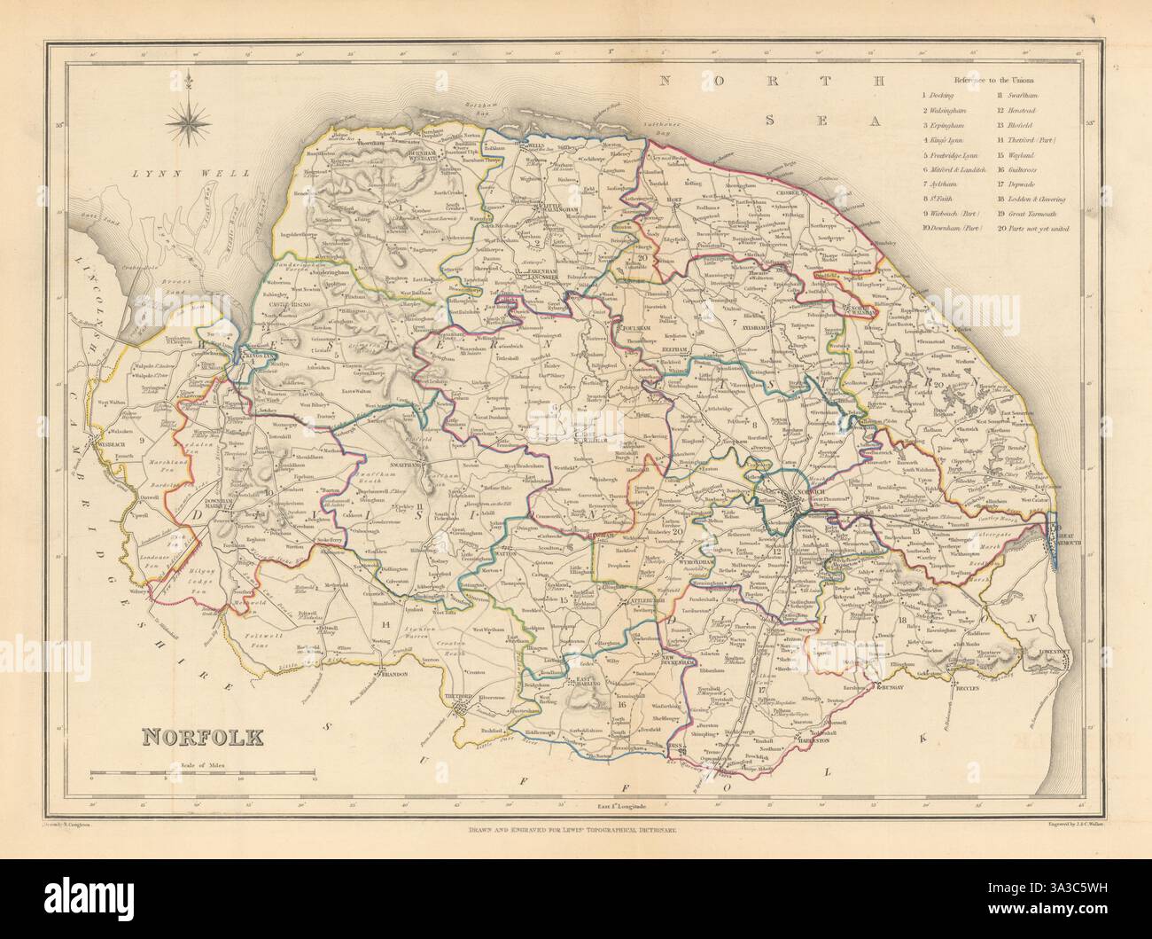 Antique county map of NORFOLK by Creighton & Walker for Lewis c1840 old ...
