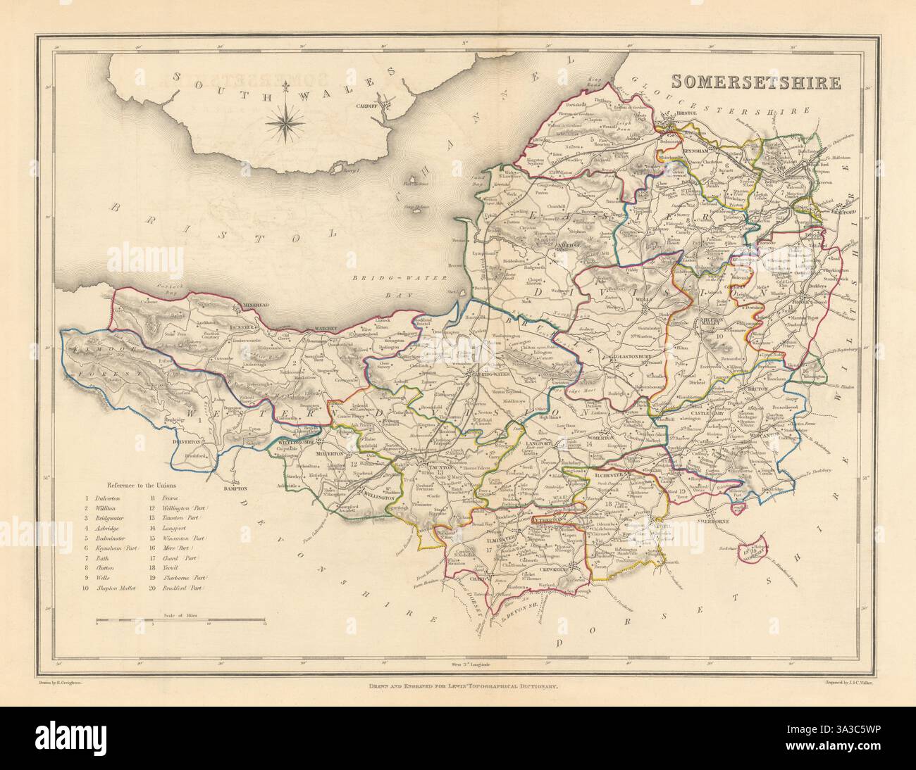 Antique county map of SOMERSETSHIRE by Creighton & Walker for Lewis ...