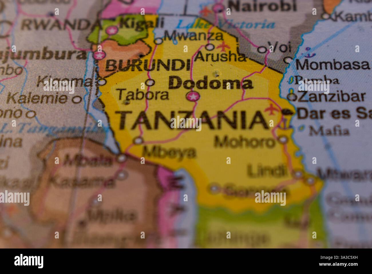 Dodoma On The World Map-Geo Political Map Stock Photo - Alamy