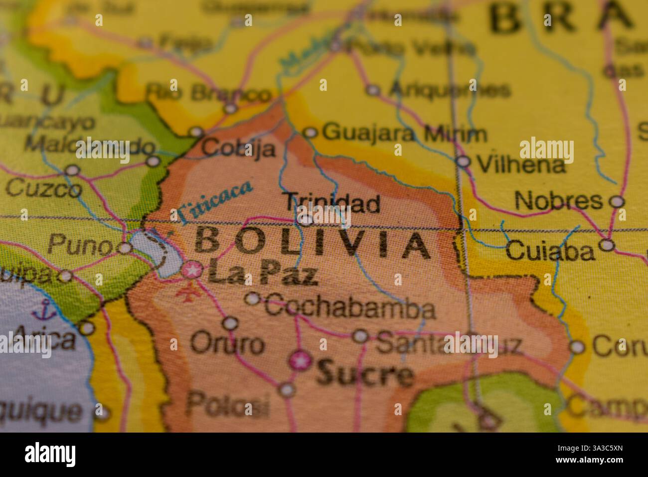 Bolivia On The World Map-Geo Political Map Stock Photo - Alamy