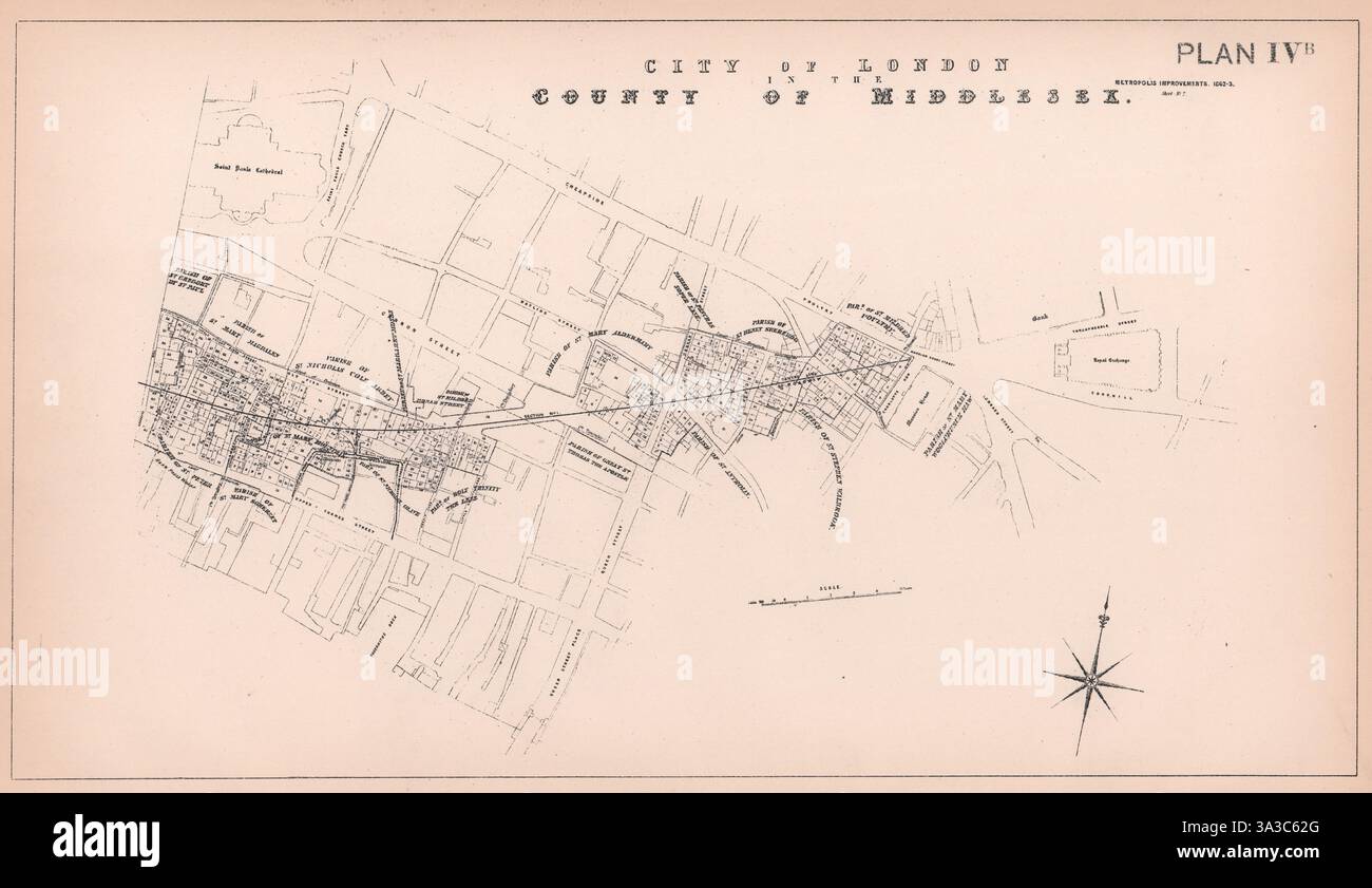 1870 City of London. Queen Victoria Street development plan. Cannon St ...