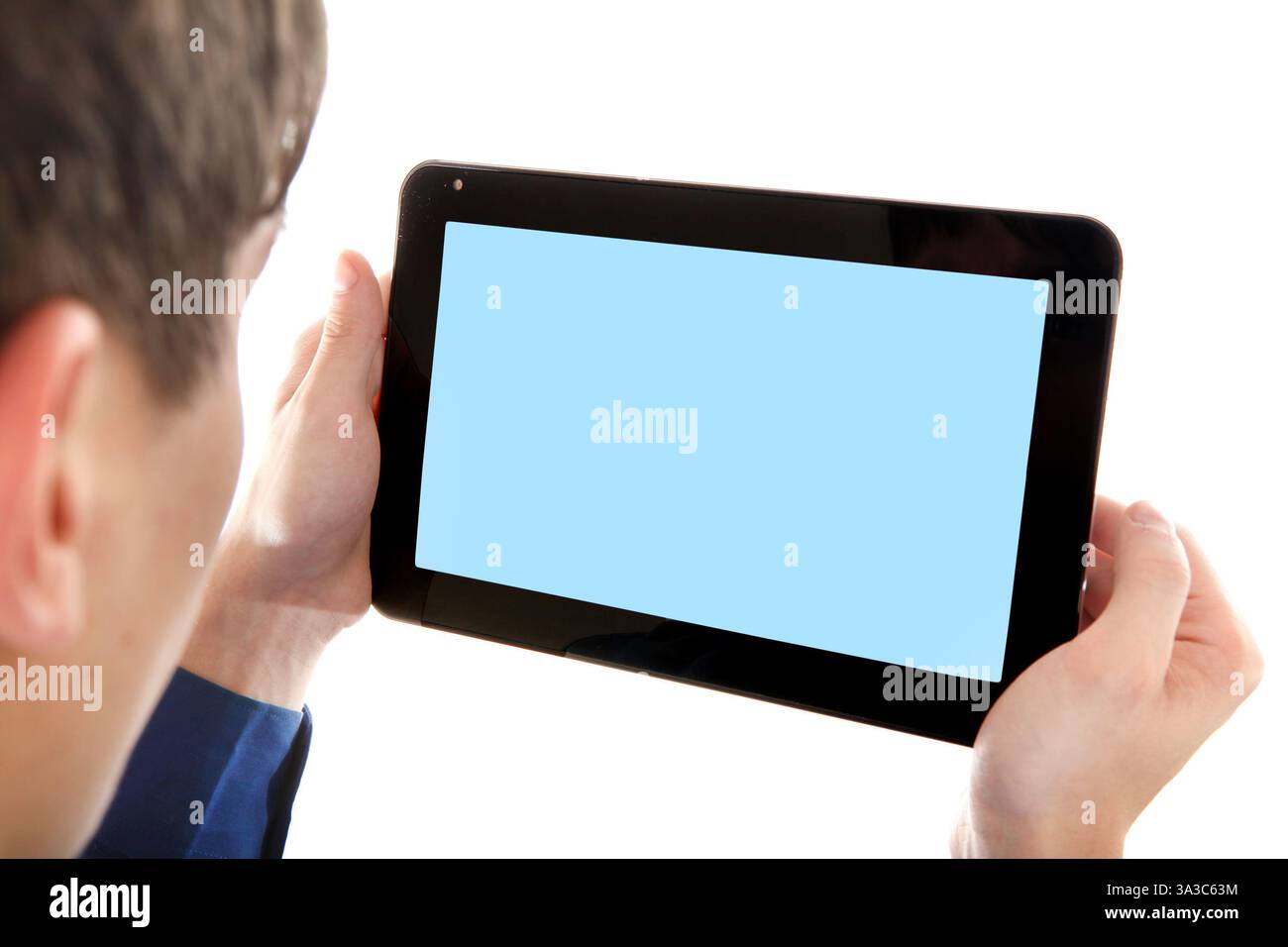 Person holding Tablet Computer with Empty screen Isolated on the White ...