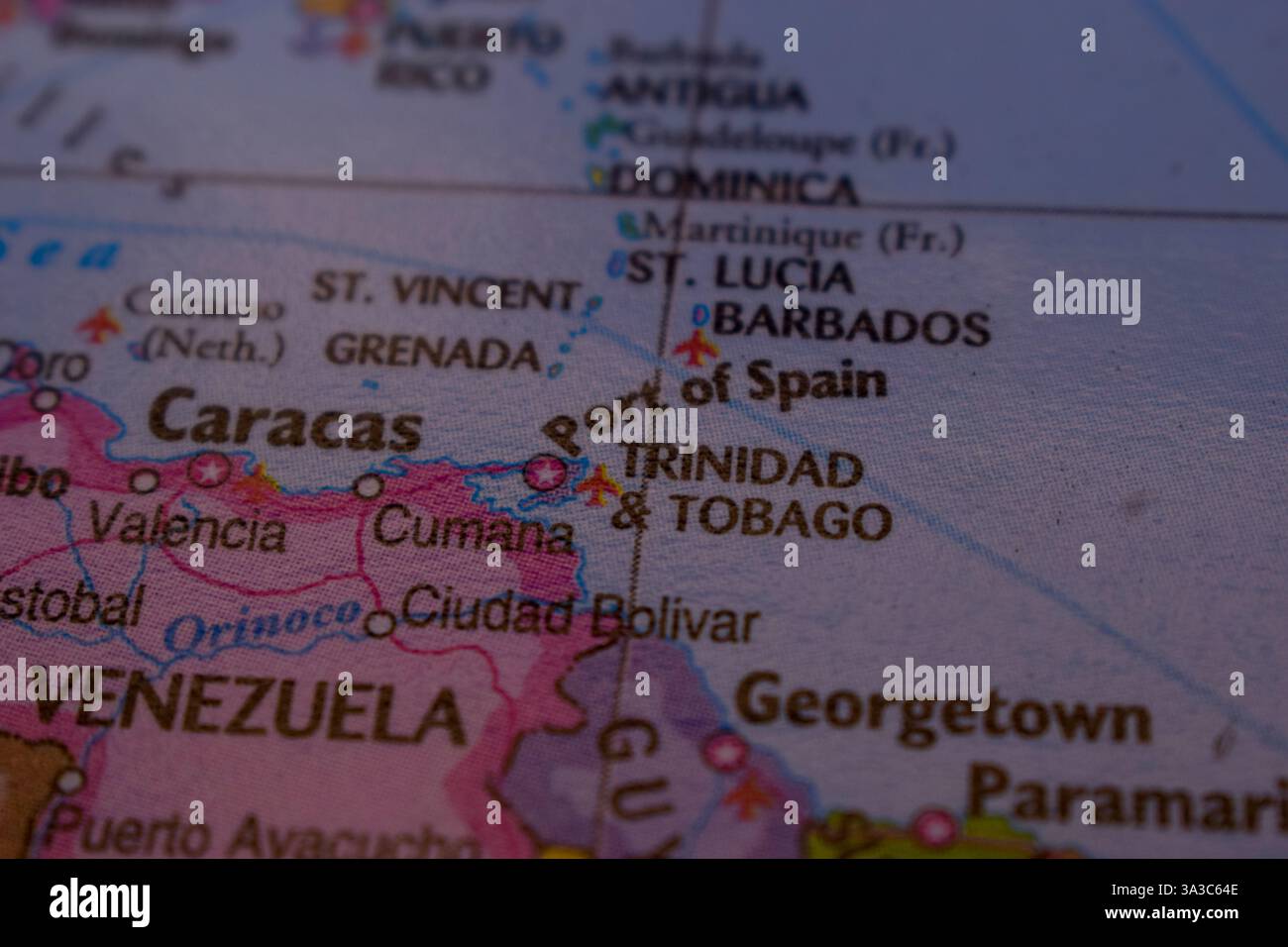 Trinidad & Tobago On The World Map-Geo Political Map Stock Photo - Alamy