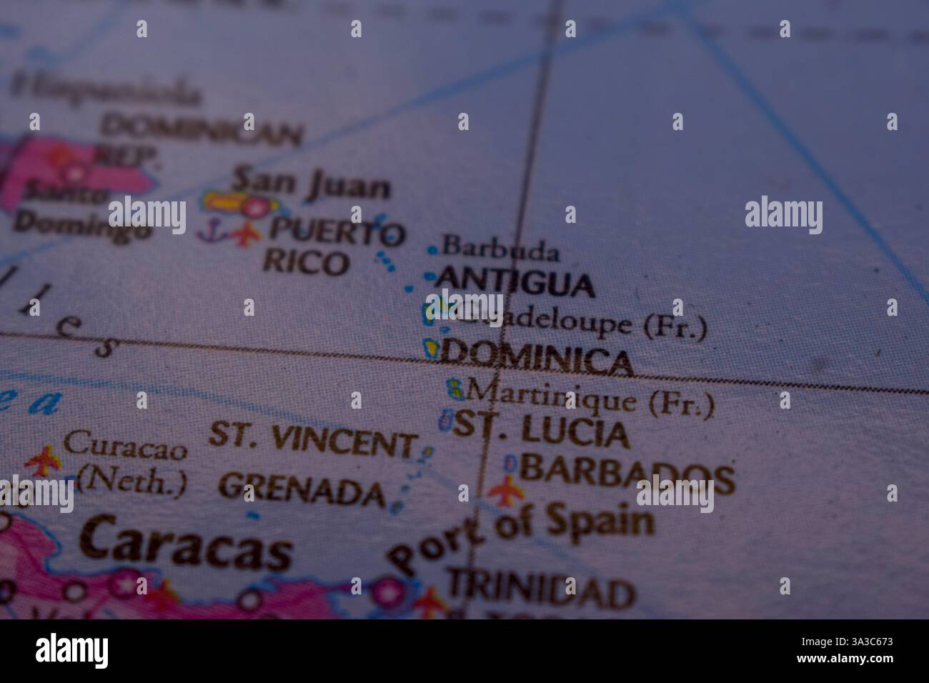 Dominica On The World Map-Geo Political Map Stock Photo - Alamy