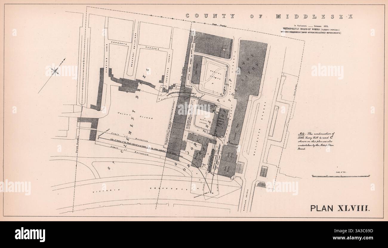 1875 Victoria Embankment. Savoy Place development. Waterloo Bridge 1898 ...