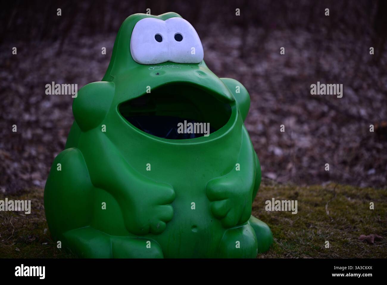 Örkelljunga, Skåne, Sweden. March 9 2025. Garbage can in the shape of a ...