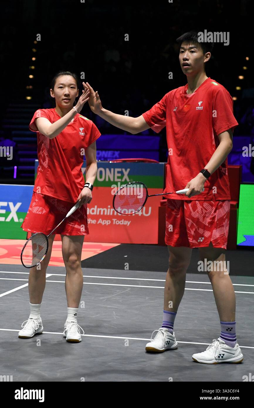 Feng Yan Zhe, right, and Wei Ya Xin of China celebrates after winning ...