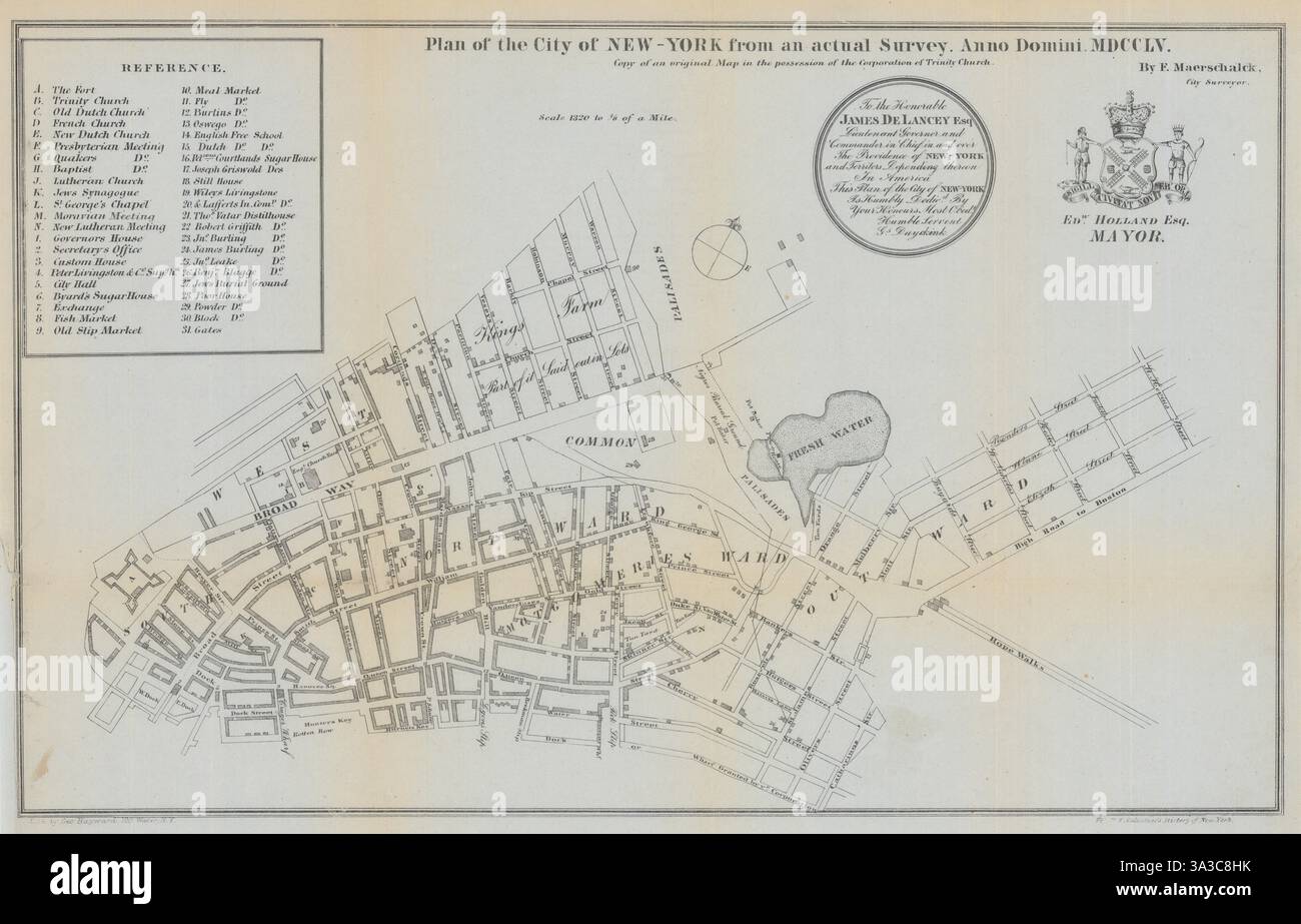 Plan of the City of New York by Francis Maerschalck 1755 (1853) old map ...