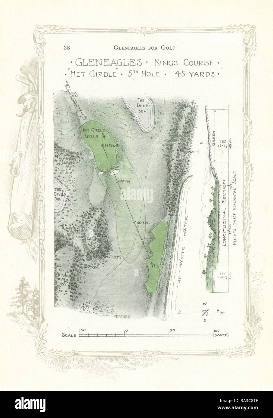 Gleneagles King's Course - plan of the 5th hole "Het Girdle" 1921 old ...