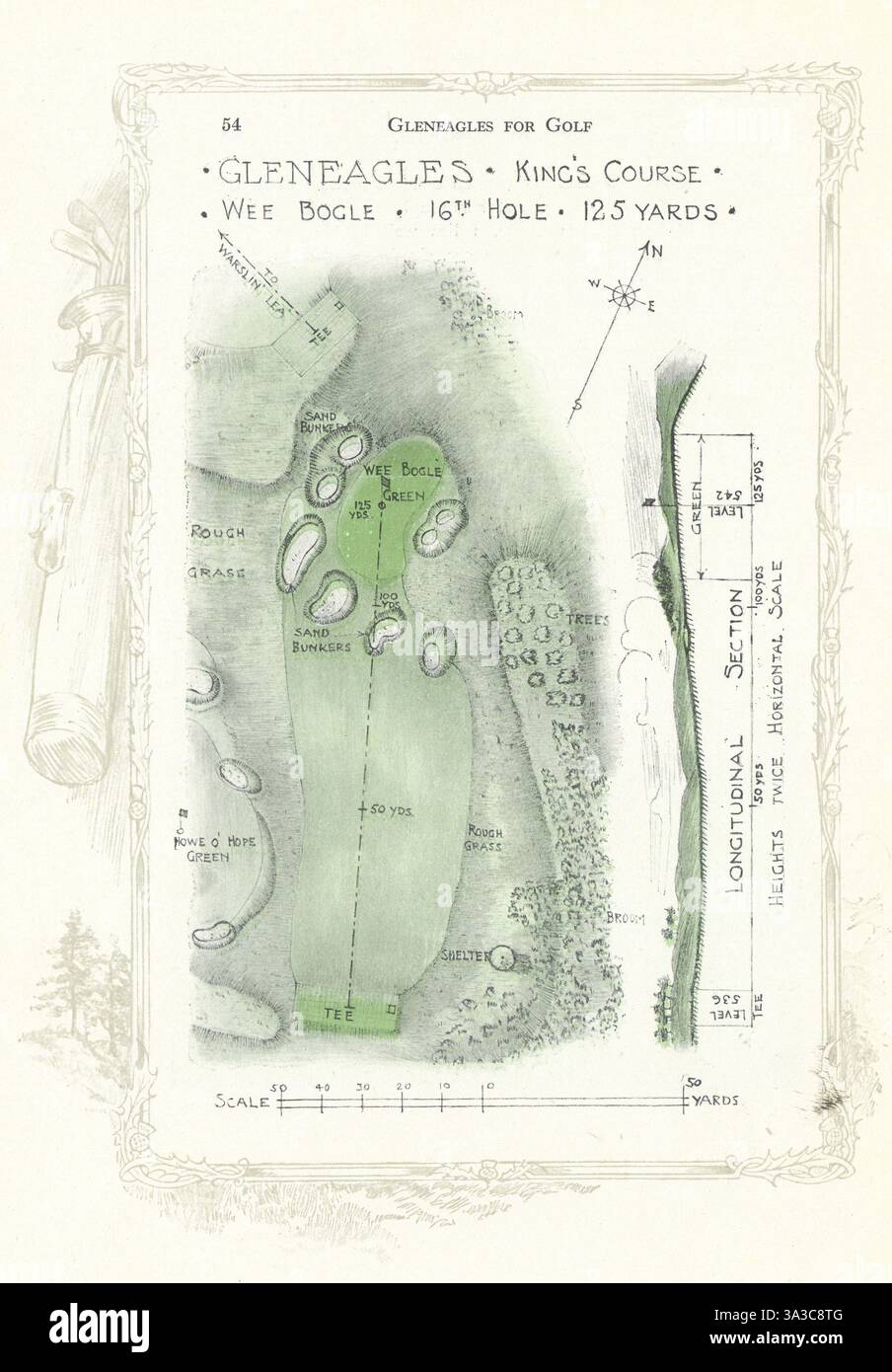 Gleneagles King's Course - plan of the 16th hole "Wee Bogle" 1921 old ...