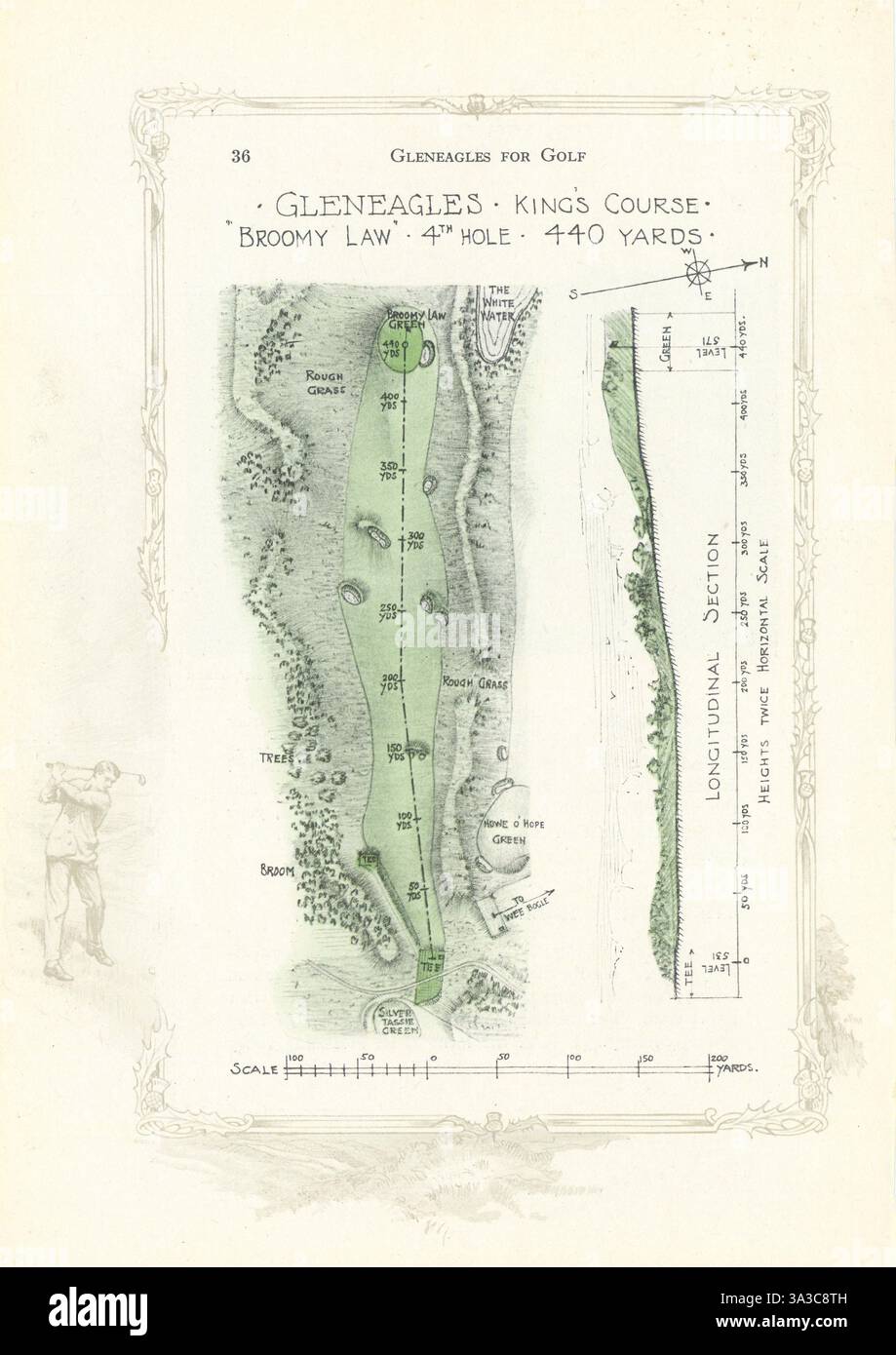 Gleneagles King's Course - plan of the 4th hole "Broomy Law" 1921 old ...