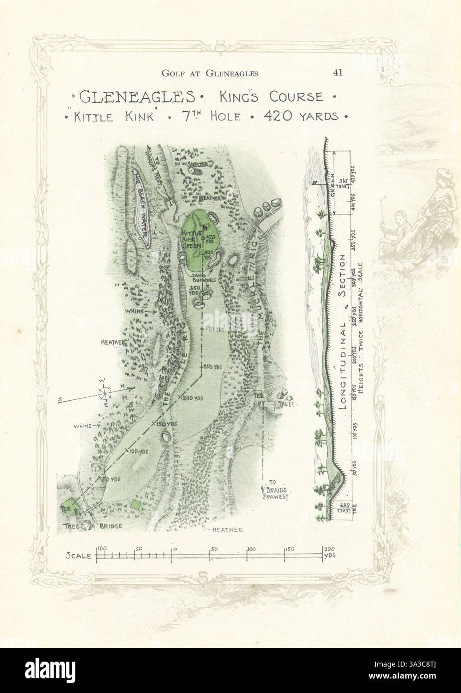 Gleneagles King's Course - plan of the 7th hole "Kittle Kink" 1921 old ...
