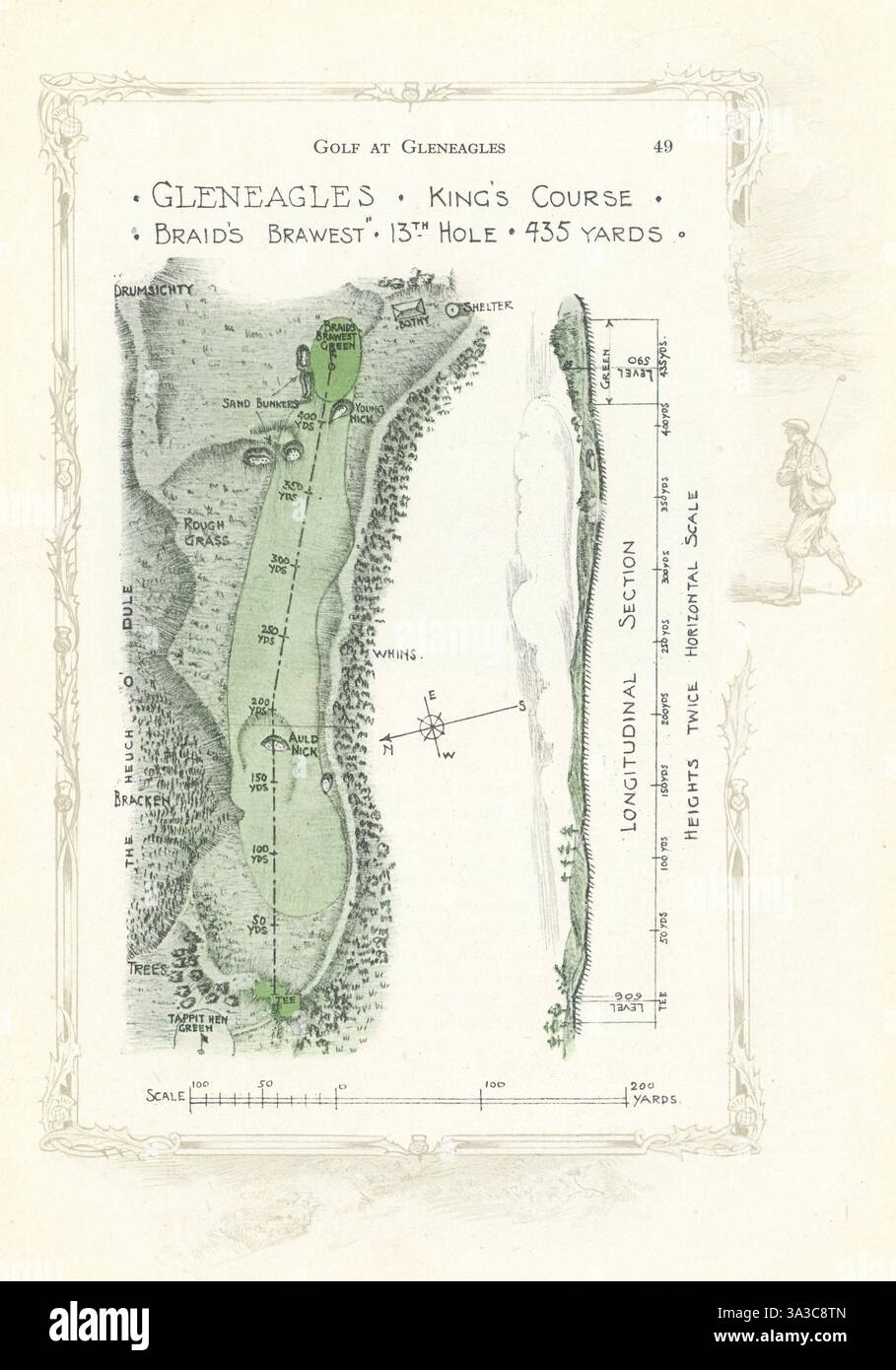 Gleneagles King's Course - plan of the 13th hole "Braid"s Brawest" 1921 ...