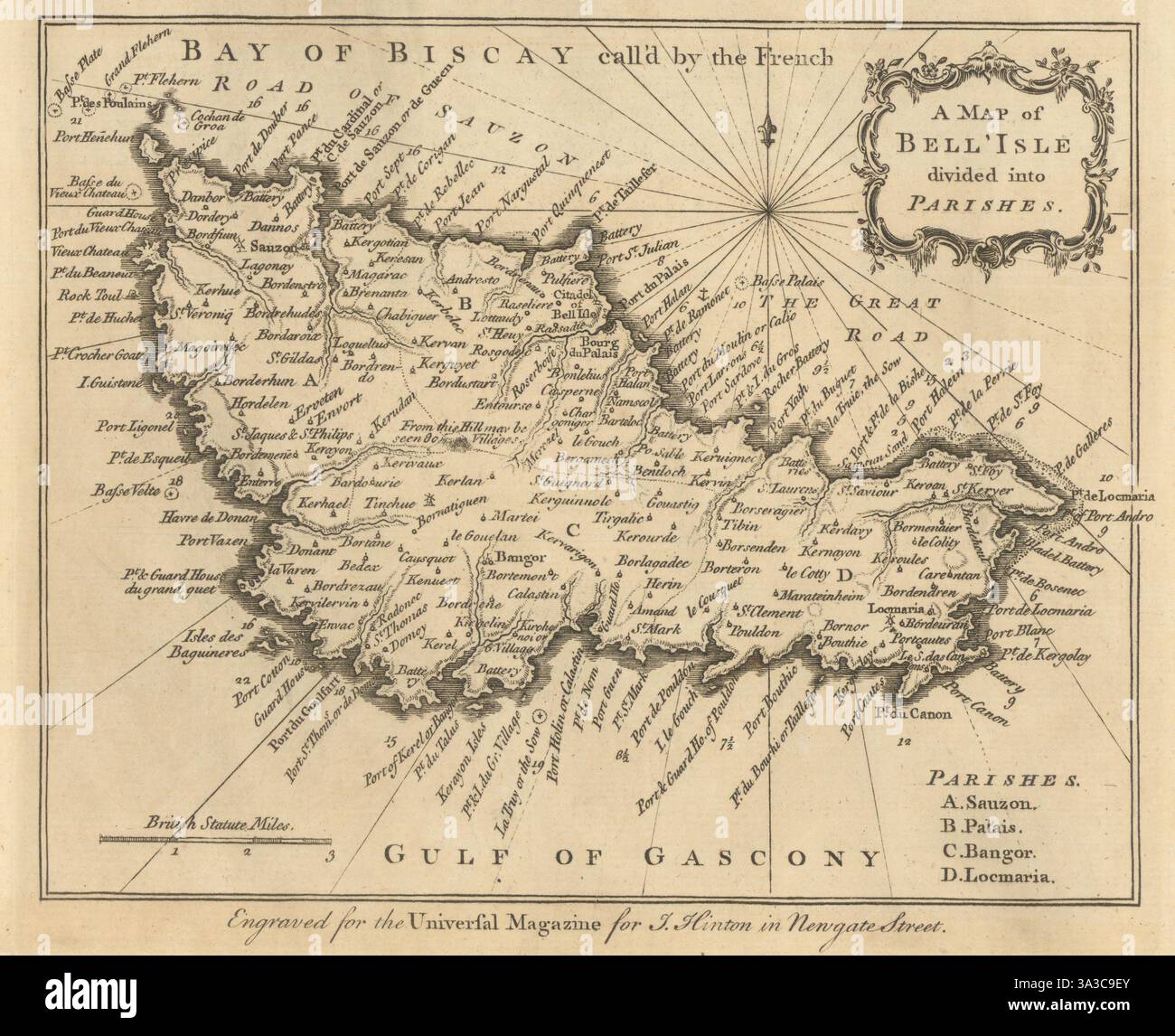 A map of Bell'Isle divided into parishes. Belle-Île-en-Mer, Morbihan ...